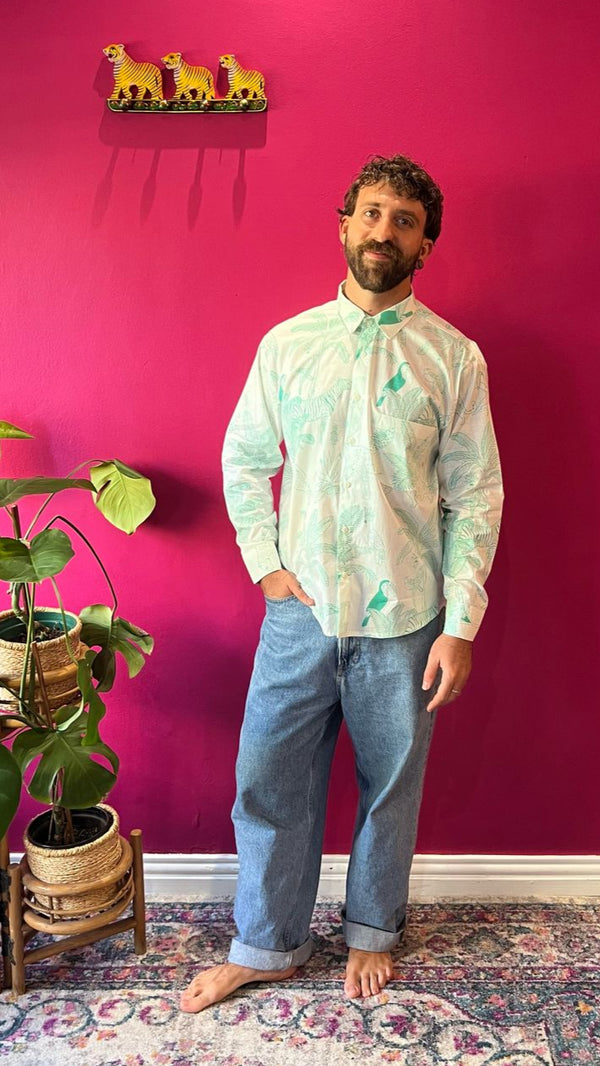 Benji Unisex Shirt - White Zebra Palm – Gypsey Rose Cotton Clothing