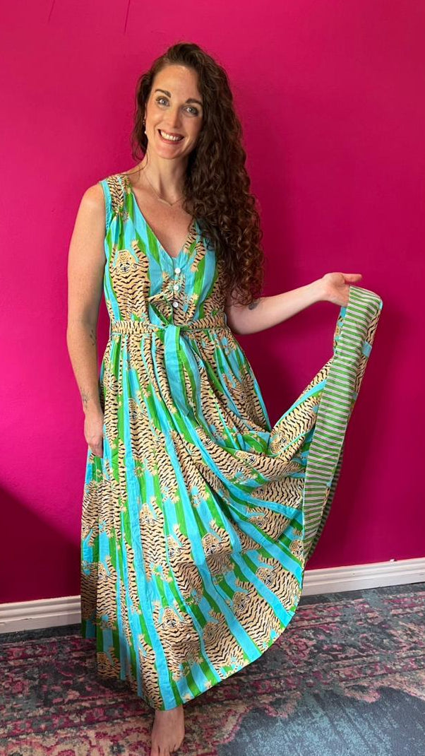 Avatar Dress - Turquoise and Green Tiger Stripe – Gypsey Rose Cotton ...